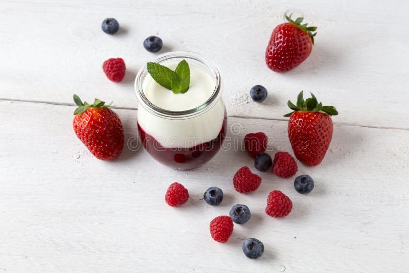 Red Fruit Compote with Mint Leaves and Fruit Stock Image - Image of ...