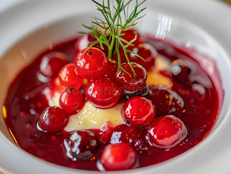 Red Fruit Compote with Vanilla Sauce Stock Illustration - Illustration ...