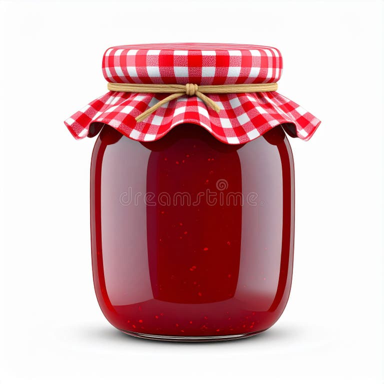 Red Fruit Jam in Glass Jar with Gingham Lid Stock Illustration ...