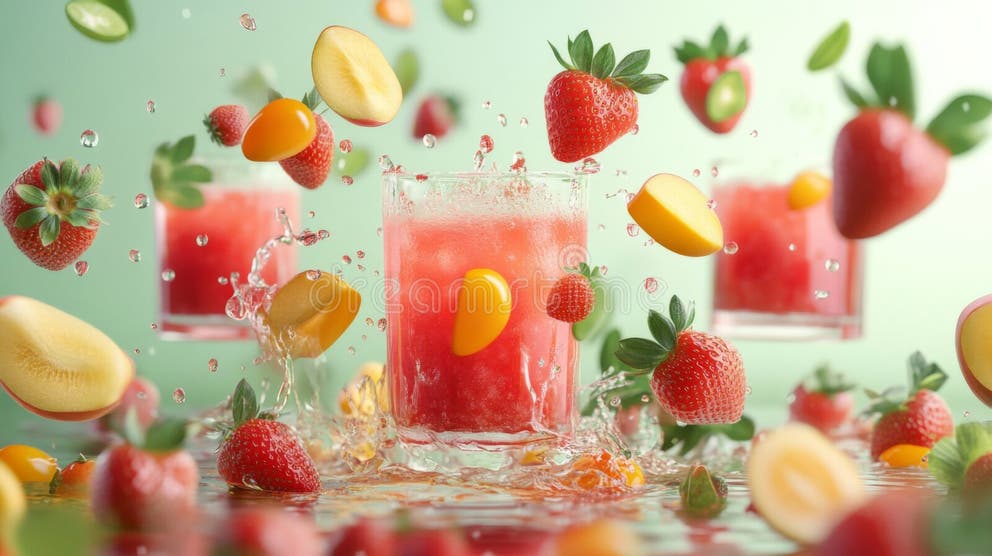 Red Fruit Smoothie Splash Photography Stock Illustration - Illustration ...