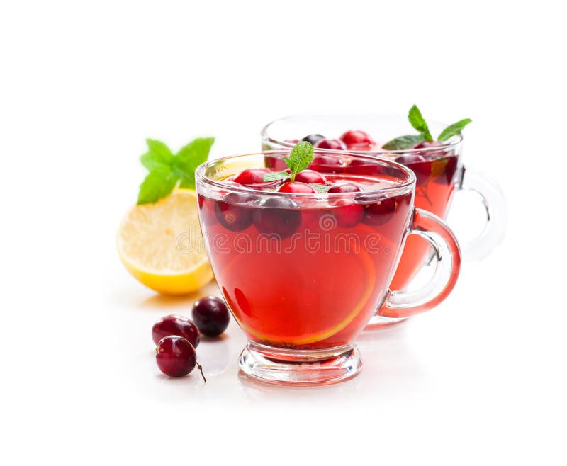 Red Fruit Tea with Lemon and Raspberry Isolated on White Backgr Stock ...