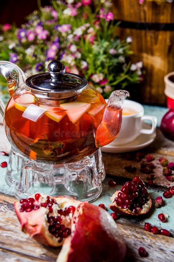 Red Fruit Tea in a Transparent Teapot Stock Image - Image of mint ...