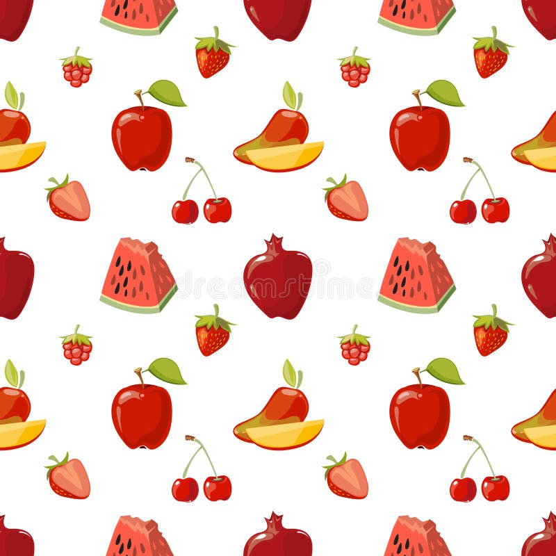 Red Fruits Seamless Pattern Over White Background Stock Vector ...