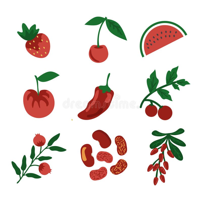 Red fruits and vegetables stock vector. Illustration of clip - 273300982