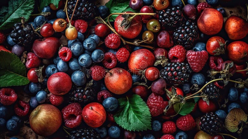 Red Fruits and Very Colorful Fruits. Stock Illustration - Illustration ...