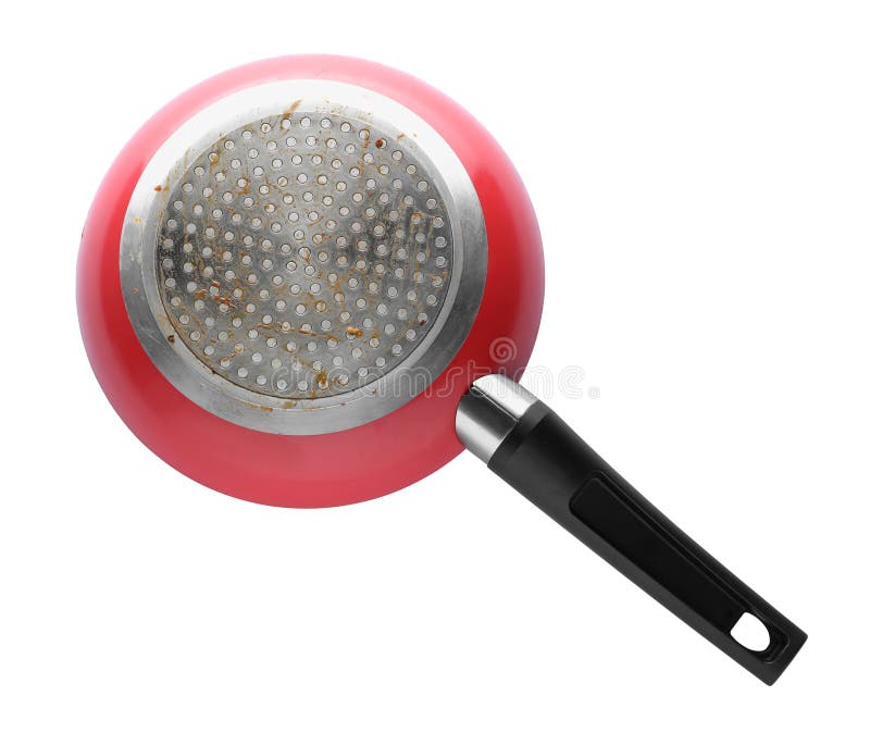 Red Frying Pan Isolated on White, Bottom Side Stock Image - Image of ...