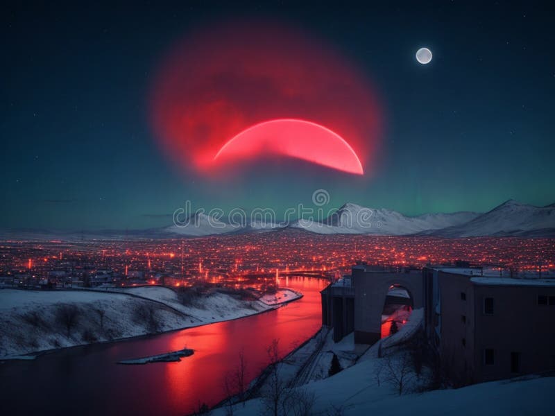 The Red Full Moon Makes the City Turn Red Too Stock Illustration ... The Red Full Moon Makes the City Turn Red Too Stock Illustration ...