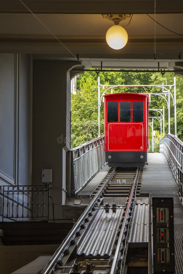 Red Funicular in Zurich, Swiss Stock Photo - Image of autumn, landscape ...