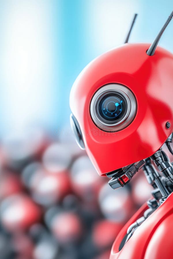 Red Futuristic Robot with Blue Eye Lens in Profile View Stock Image ...