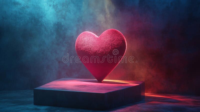 A Red Fuzzy Heart Rests upon a Dark Pedestal Stock Illustration ...