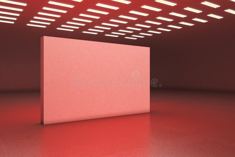 Red Gallery Interior with Empty Exhibition Stand Stock Illustration ...