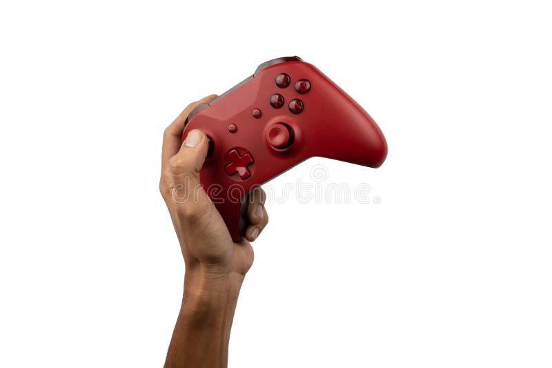 Male Hand Holding a Red Game Controller on White Background Stock Image ...
