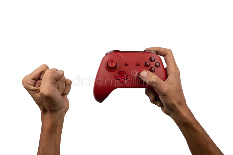 Male Hand Holding a Red Game Controller on White Background Stock Image ...