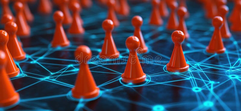 Red Game Pieces on a Digital Network Background Representing Strategy ...