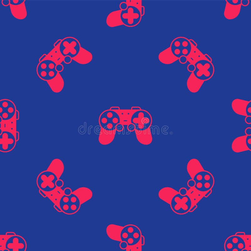 Red Gamepad Icon Isolated Seamless Pattern on Blue Background. Game ...