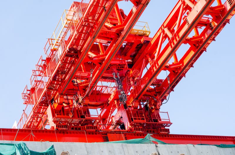 Red gantry crane stock photo. Image of blue, hang, heavy - 62824938