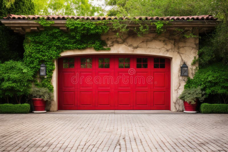 Red Garage Door with a Driveway in Front Stock Illustration ...