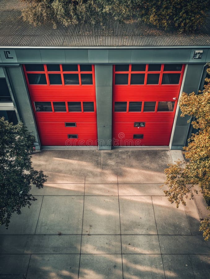 Red Garage Doors Overhead View Stock Photo - Image of real, garage ...
