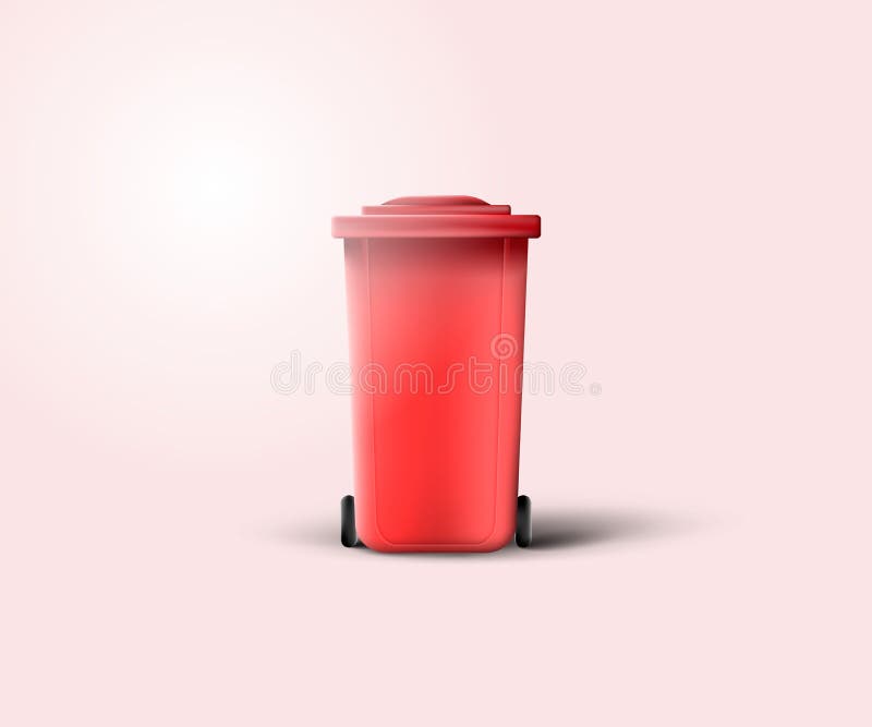 Red Garbage Container Isolated on Light Red Background. 3d Realistic ...