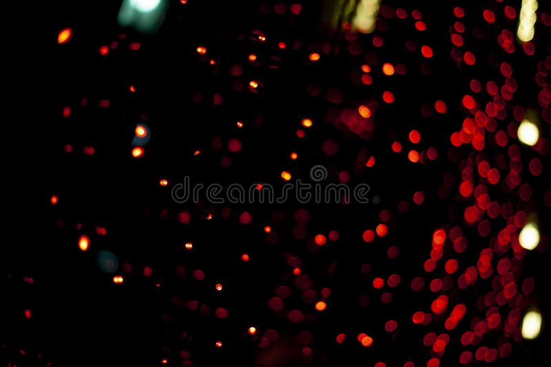 Red Garlands on Window. Lights in Dark. Red Lamps Stock Image - Image ...
