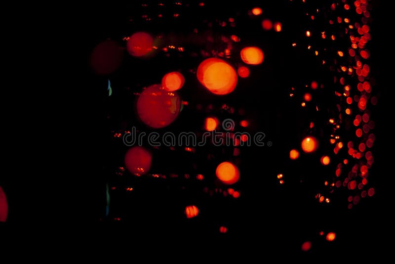 Red Garlands on Window. Lights in Dark. Red Lamps Stock Photo - Image ...