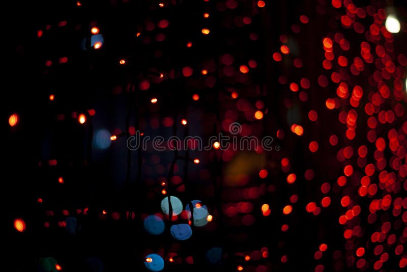 Red Garlands on Window. Lights in Dark. Red Lamps Stock Photo - Image ...