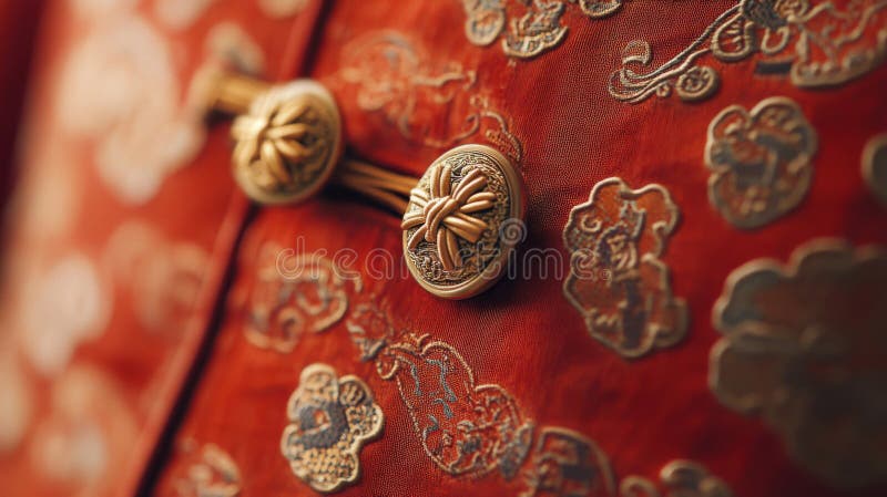 Red Garment with Ornate Gold Buttons Detail Stock Illustration ...