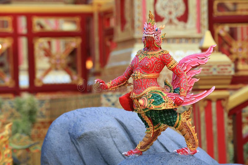 Red Garuda Statue Standing on the Artificial Rock Stock Photo - Image ...