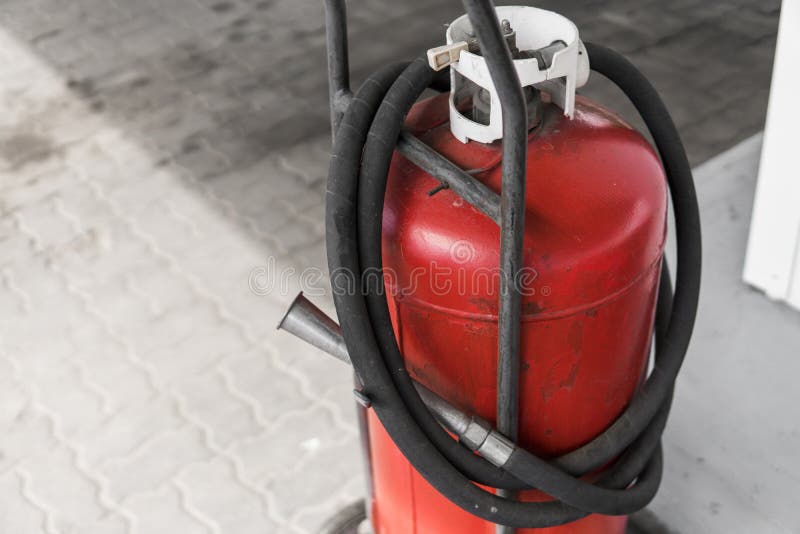 Red Gas Bottle Cylinder with Black Tube. Stock Image - Image of bottle ...