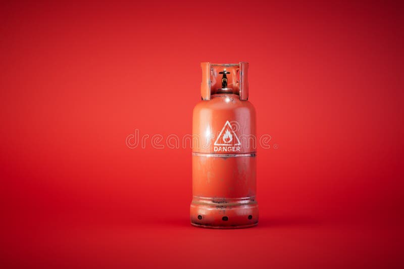 Red Gas Cylinder on a Red Background. 3D Render Stock Illustration ...