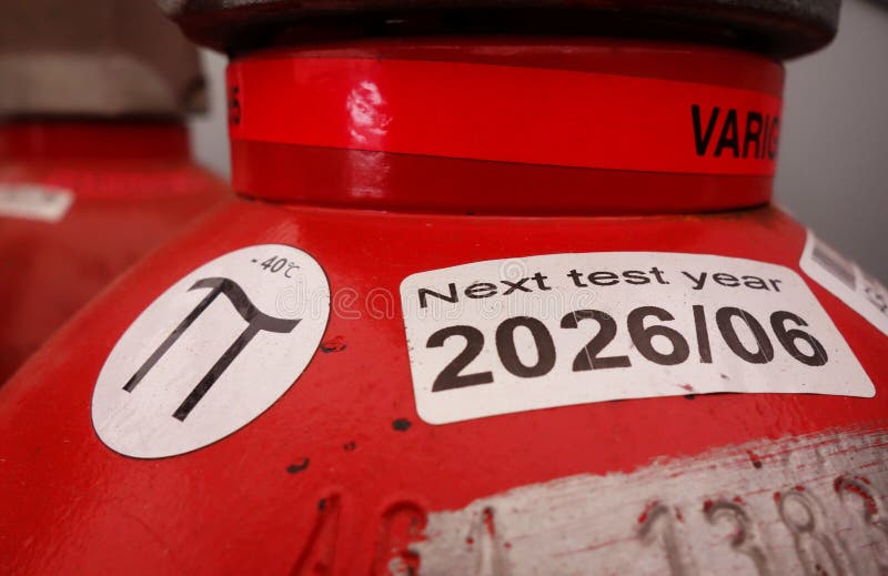 Red Gas Cylinders in Warehouse Storage Stock Image - Image of holder ...