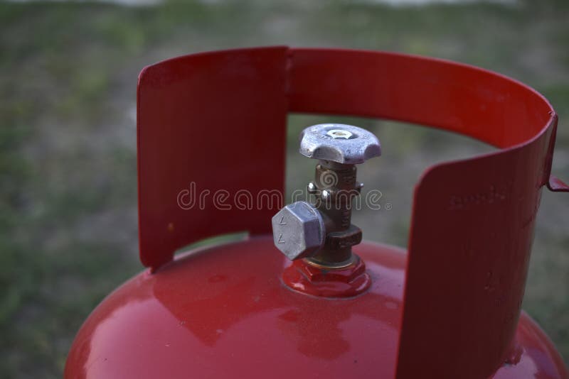 Red Gas Household Bottle with Shiny Valve Stock Image - Image of liquid ...