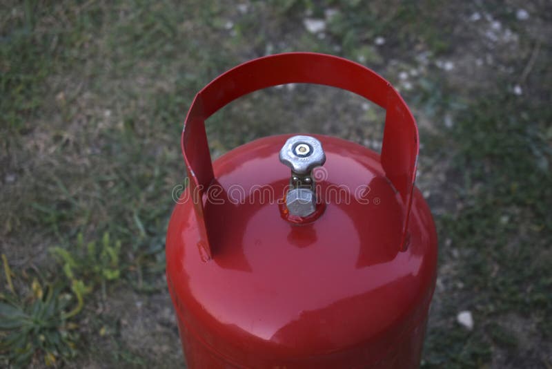 Red Gas Household Bottle with Shiny Valve Stock Image - Image of power ...