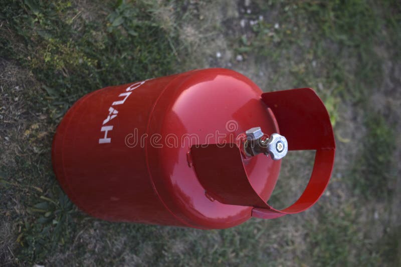 Red Gas Household Bottle with Shiny Valve Stock Photo - Image of ...