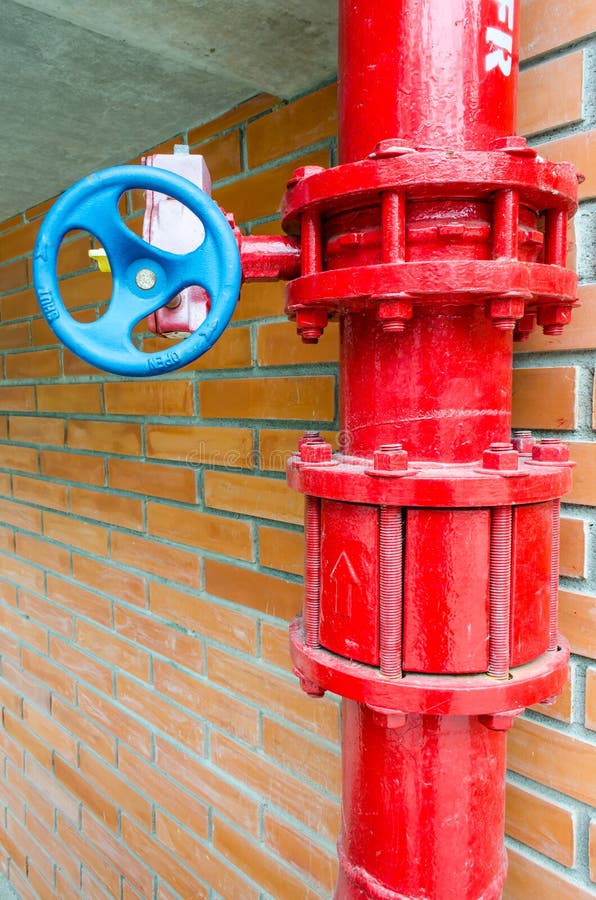 Red Gas Pipe with Blue Valve Stock Image - Image of building, fuel ...