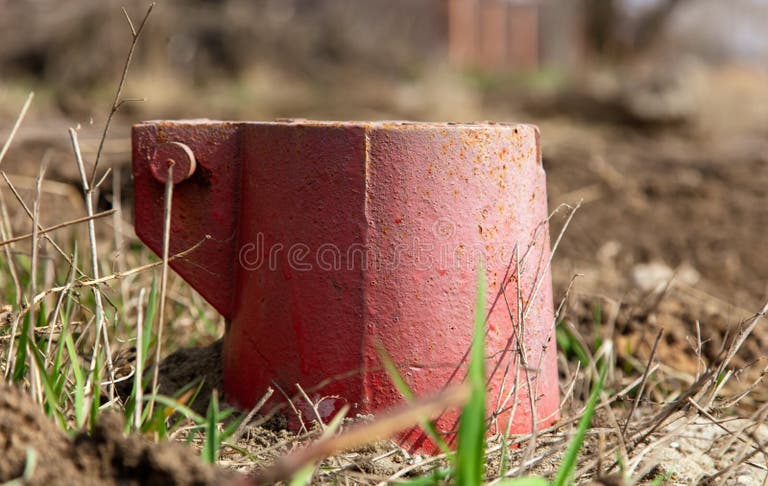 Red gas pipe in the ground stock photo. Image of transportation - 188399544