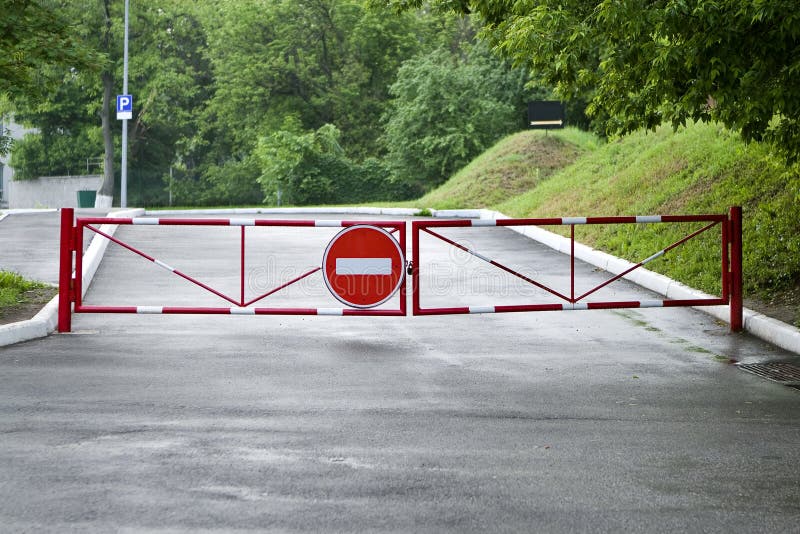 Red Gate Sign Forbidding Passage Stock Photo - Image of road, gate ...