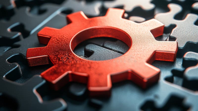 Red Gear Resting on a Black Puzzle Background, Symbolizing Innovation ...