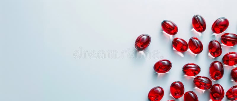 Red Gel Capsules Scattered on a White Surface Stock Image - Image of ...