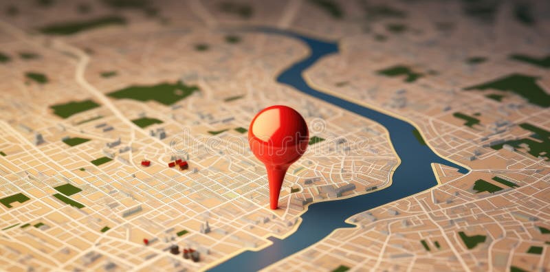 Red Geolocation Marker on the Map in 3D Style. Navigation System Stock ...