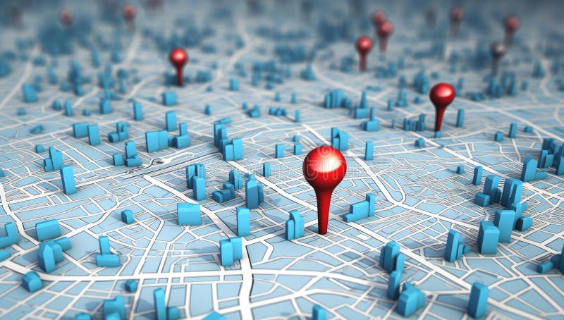 Red Geolocation Marker on the Map in 3D Style. Navigation System Stock ...