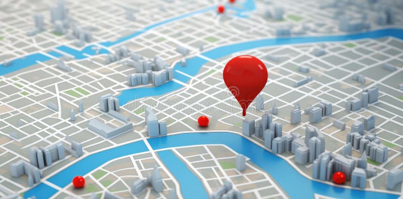 Red Geolocation Marker on the Map in 3D Style. Navigation System Stock ...