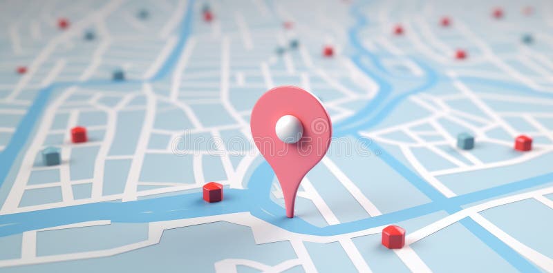 Red Geolocation Marker on the Map in 3D Style. Navigation System Stock Illustration ...