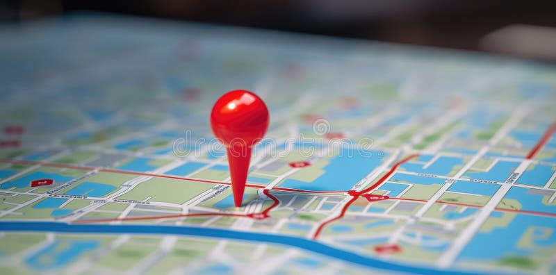 Red Geolocation Marker on the Map in 3D Style. Navigation System Stock ...