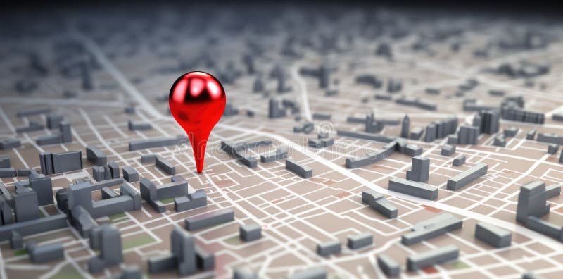 Red Geolocation Marker on the Map in 3D Style. Navigation System Stock ...