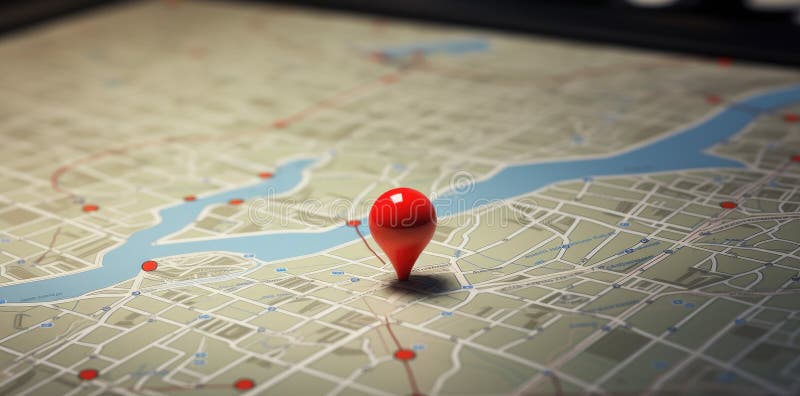 Red Geolocation Marker on the Map in 3D Style. Navigation System Stock Illustration ...