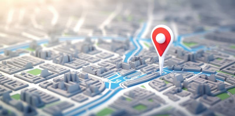 Red Geolocation Marker on the Map in 3D Style. Navigation System Stock ...