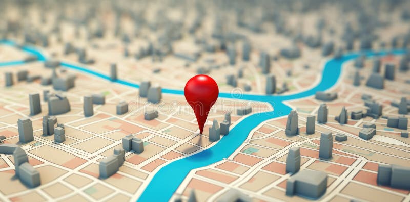 Red Geolocation Marker on the Map in 3D Style. Navigation System Stock ...