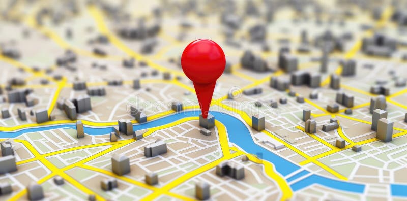 Red Geolocation Marker on the Map in 3D Style. Navigation System Stock ...