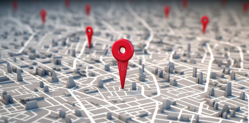 Red Geolocation Marker on the Map in 3D Style. Navigation System Stock Illustration ...
